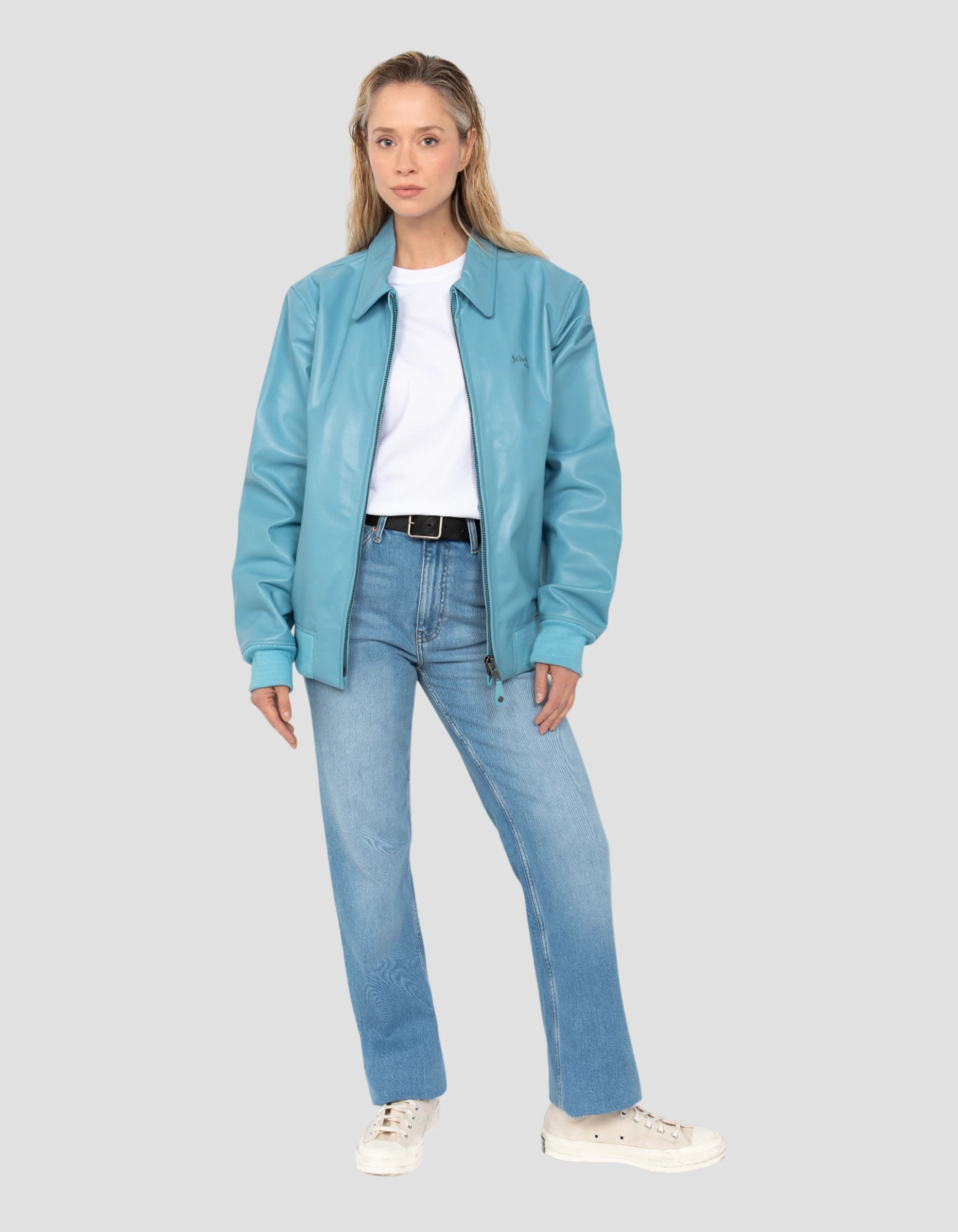 Blouson casual bleu ciel, cuir de vachette - LCW5100RIB2 | Schott NYC®