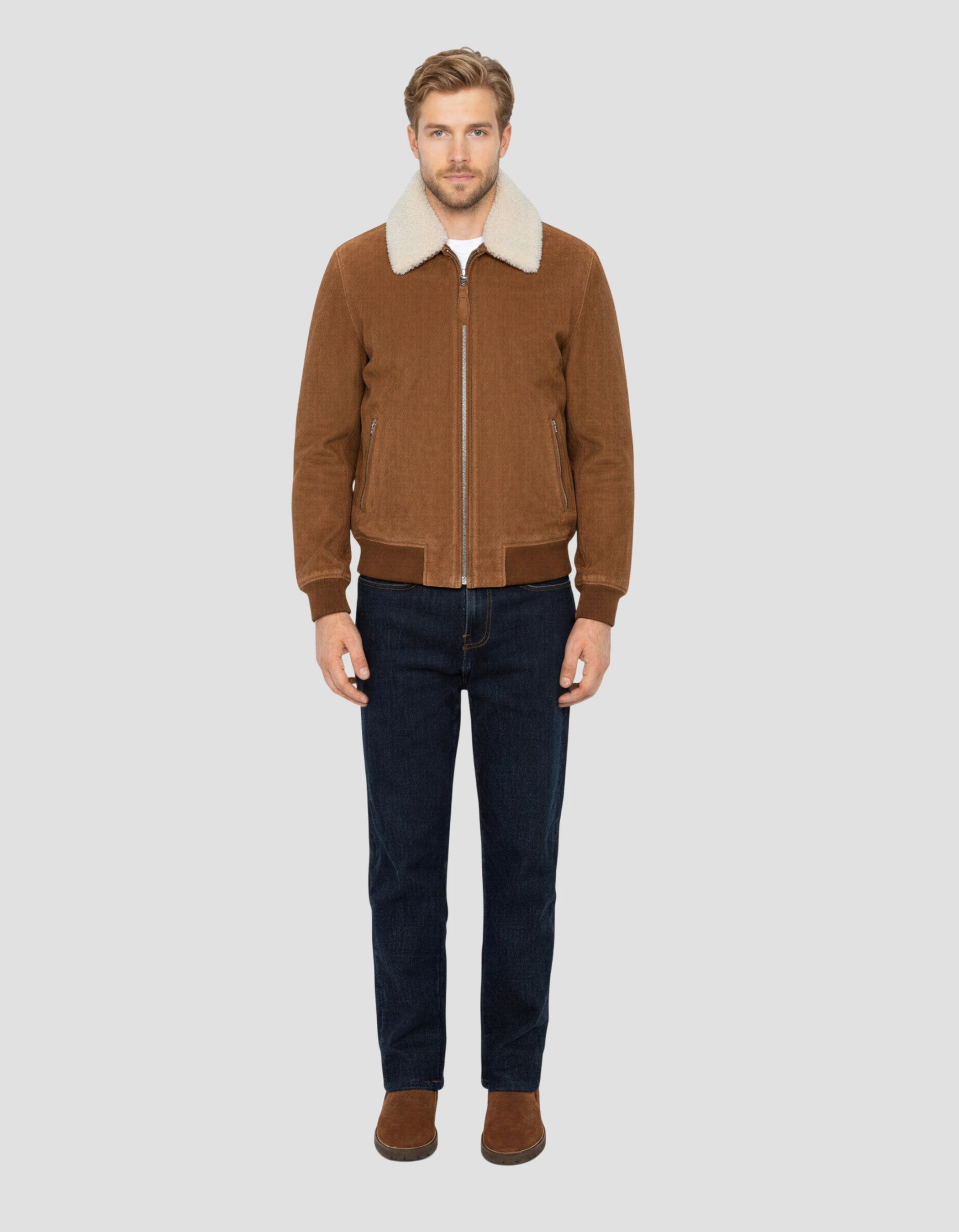 Casual rust jacket with removable sheep collar, goat velvet - lcyales25 ...